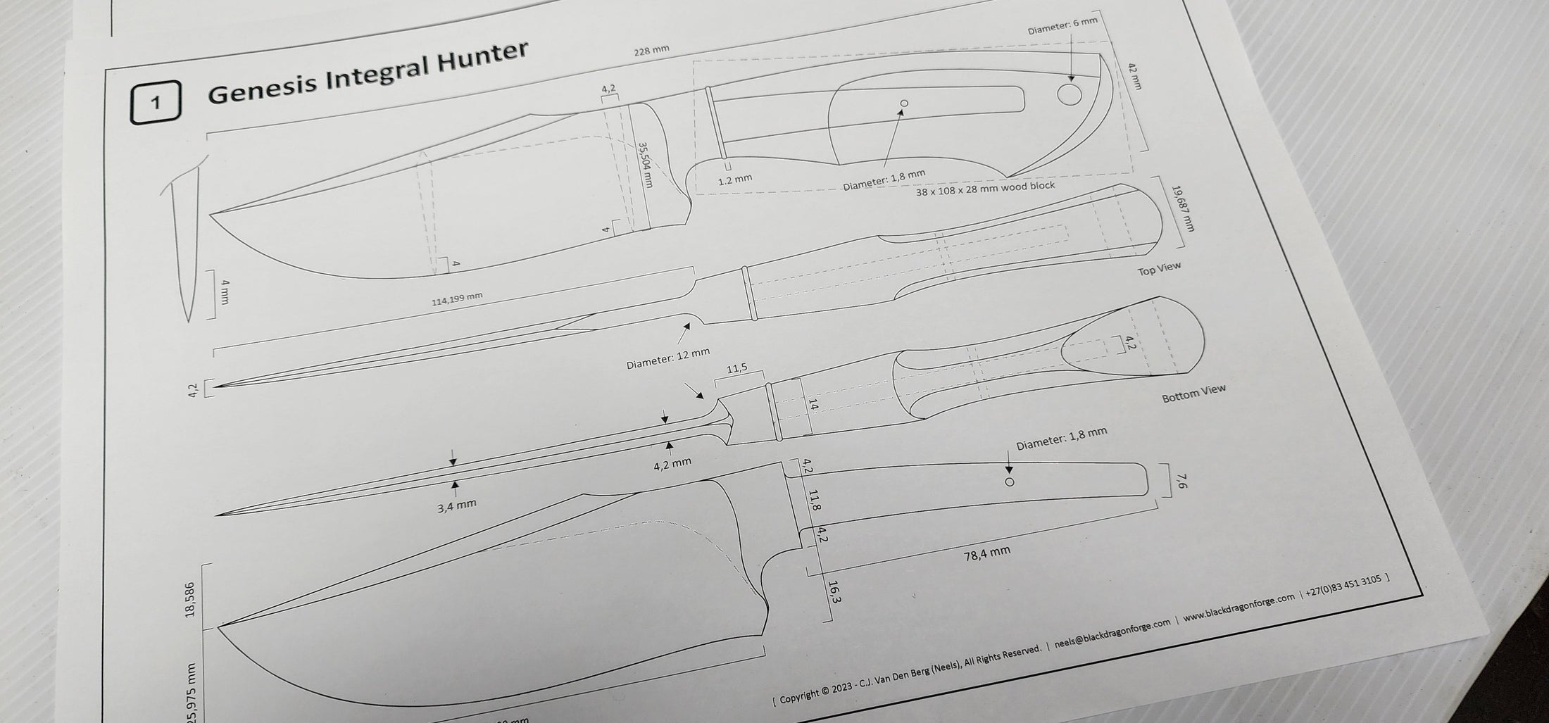Genesis Integral Hunting Knife Template – Black Dragon Forge